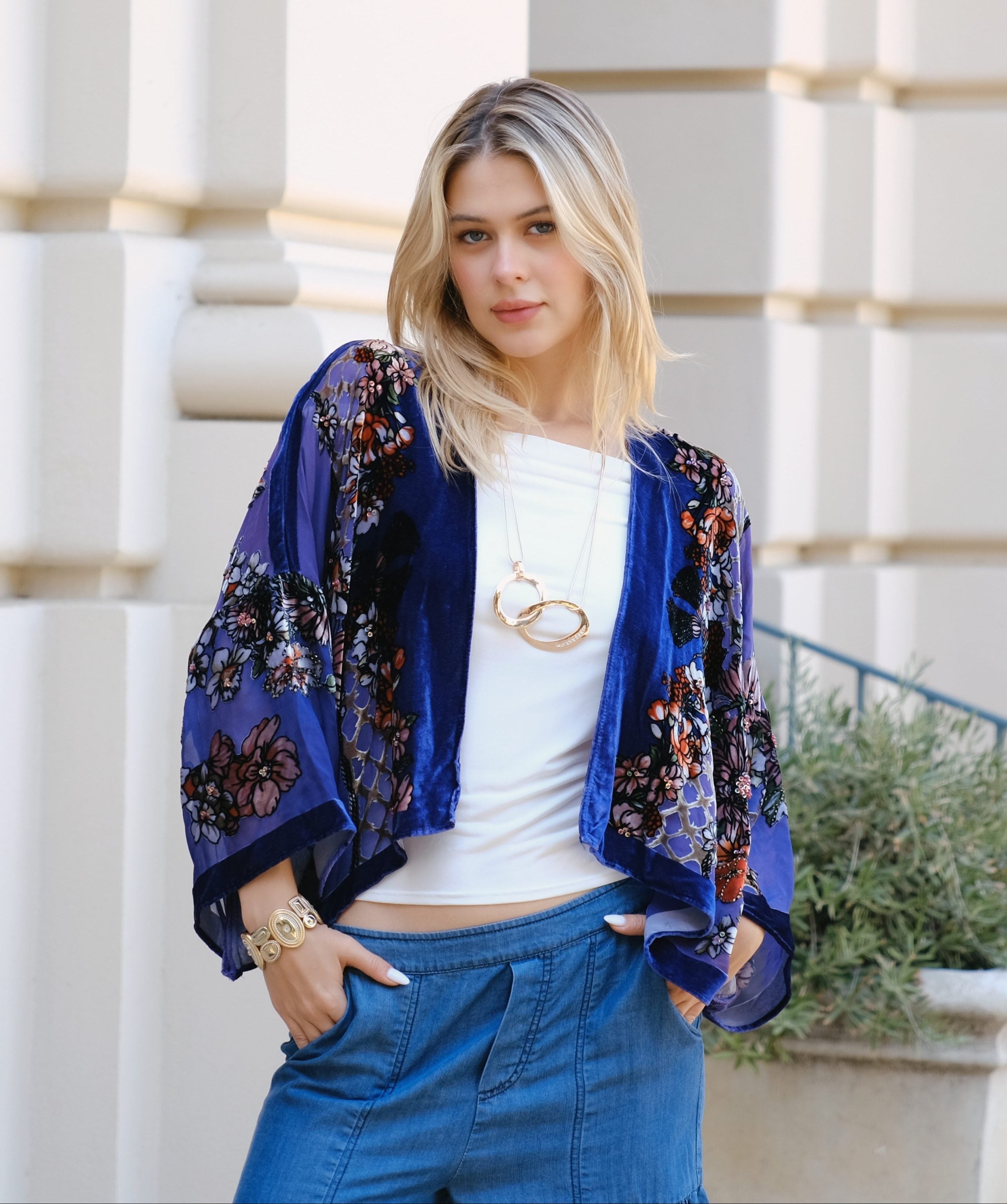 Velvet Floral Cropped Jacket | Chic Short Layered Floral Piece | Aris.A