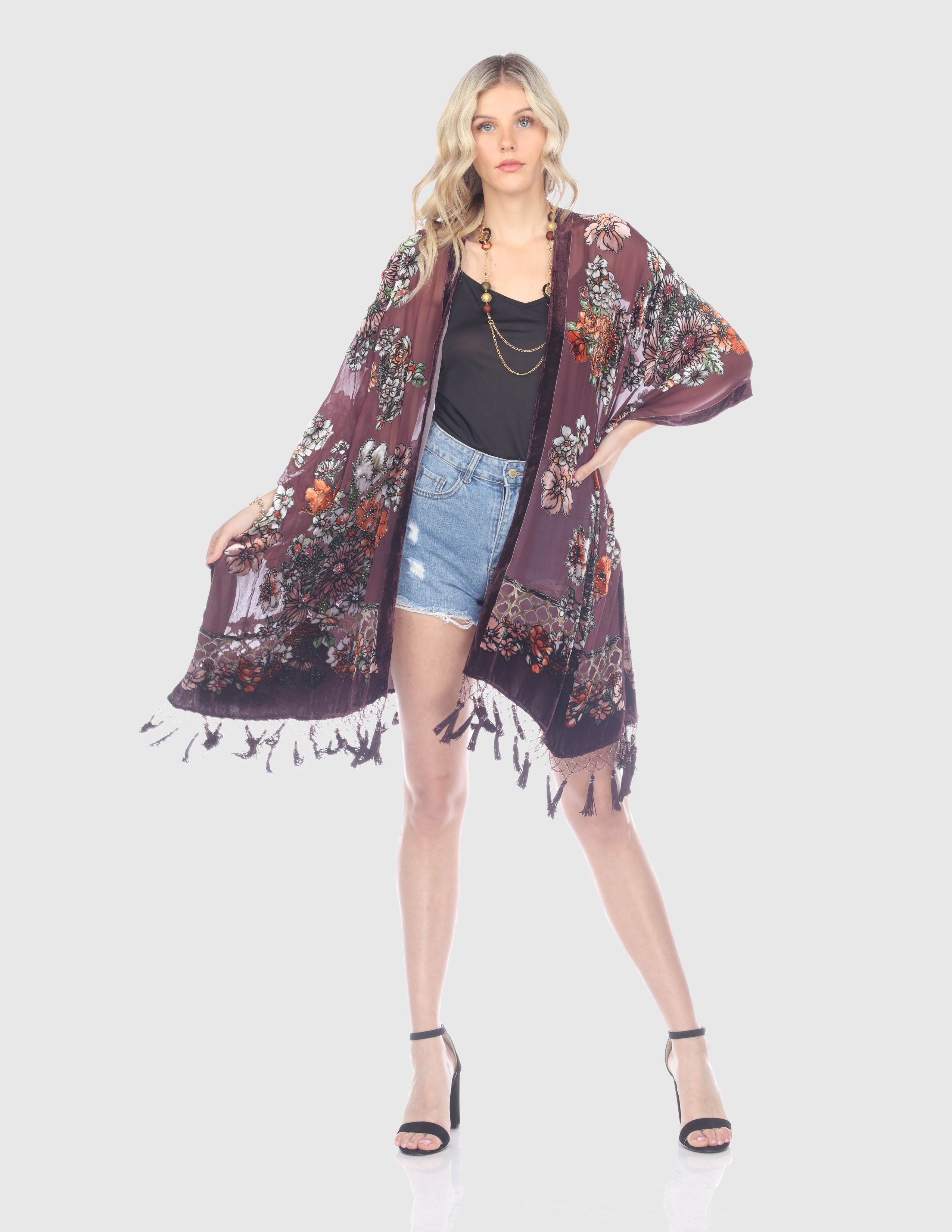 Floral Silk Velvet Ruana | Luxurious Draping for Elegant Evenings – Aris.A